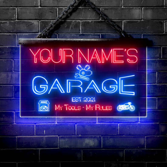 Customized LED Garage Sign: My Tools My Rules – Vibe Neon Signs